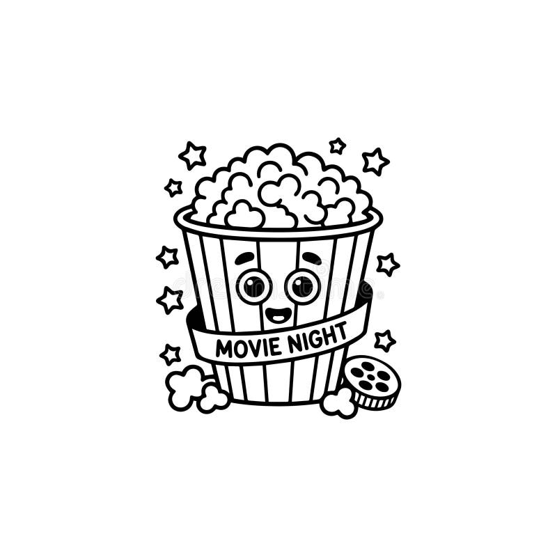 A Popcorn Bucket Outline Art Black Vector Illustration. Stock Vector ...