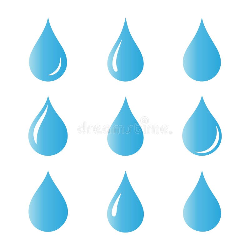 Blue Water Droplet Icon Set Stock Vector - Illustration of beverage ...