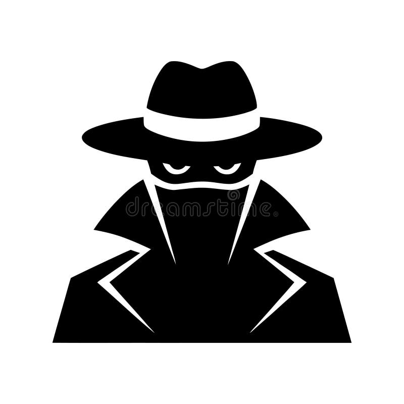 Secret Agent Silhouette with Hat and Coat, Undercover Detective Symbol ...