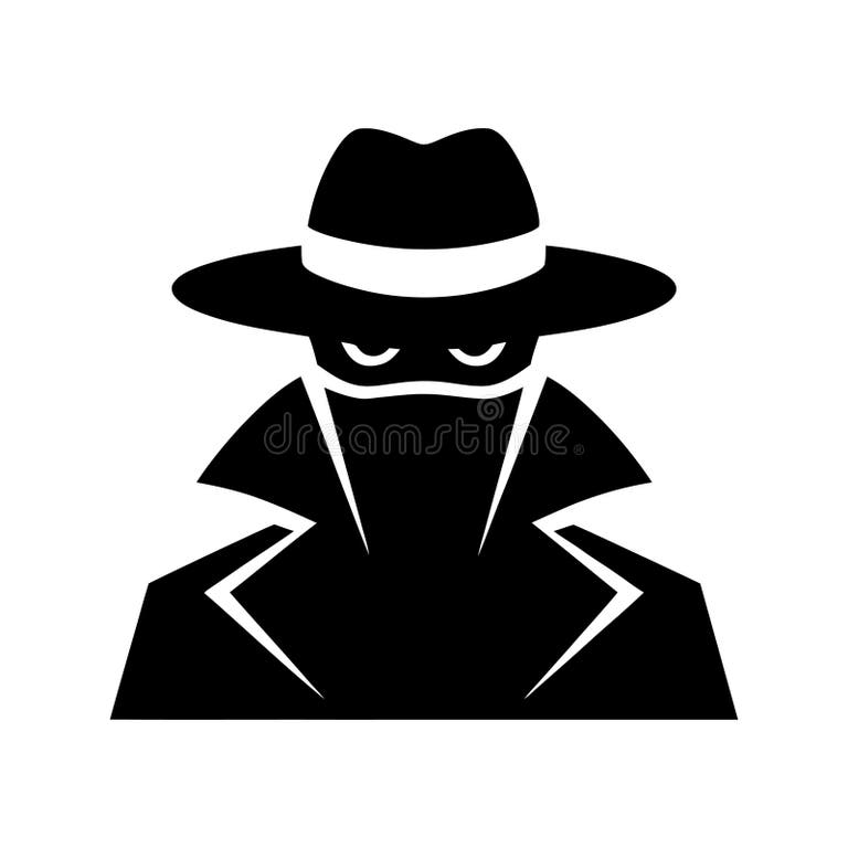 Secret Agent Silhouette with Hat and Coat, Undercover Detective Symbol ...