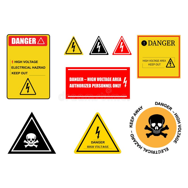 Danger High Voltage Sign Set – Electrical Hazard Symbols with Lightning ...