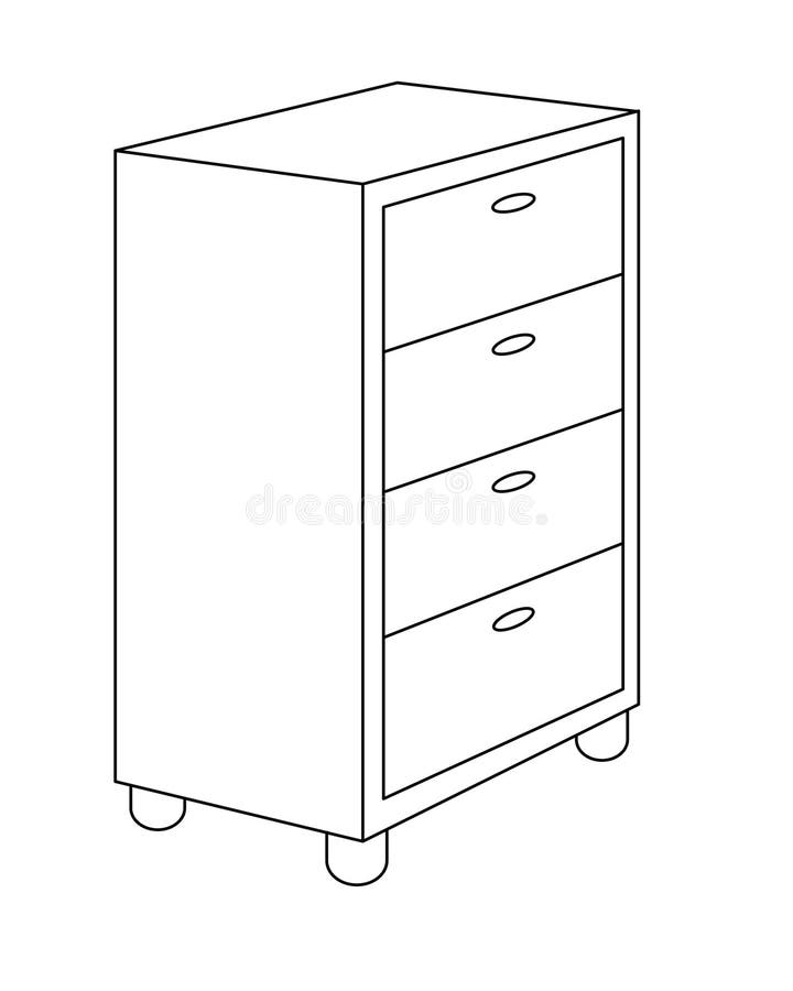 Chest of Drawers, Storage Furniture - Vector Linear Picture for ...