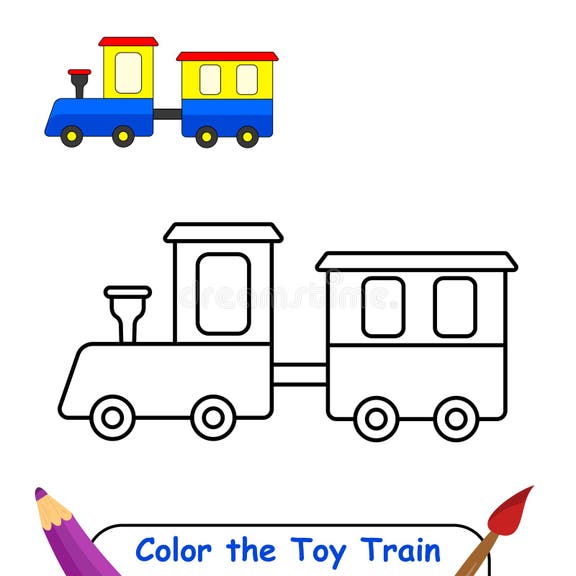 Cute Toy Train Outline for Coloring Book for Children. Kids Toy Train ...