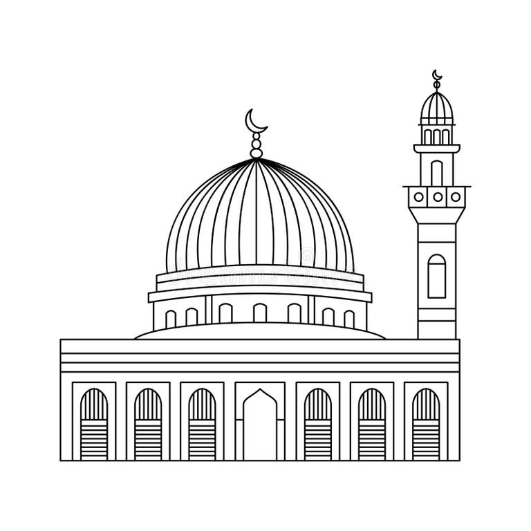 Al-Aqsa Mosque Line Art Illustration in Minimalist Style, Hand-Drawn Al ...