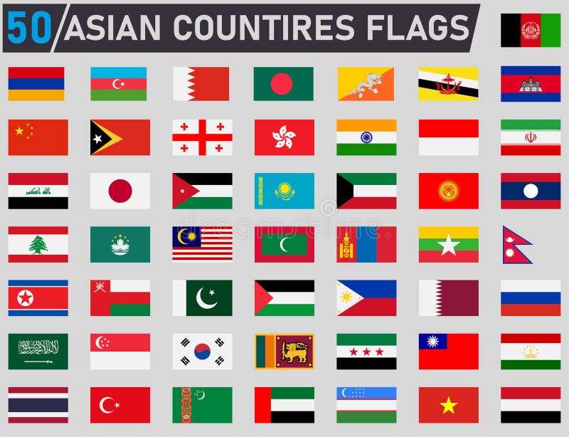 50 Asian Countries Flags Set Vector Stock Vector - Illustration of ...