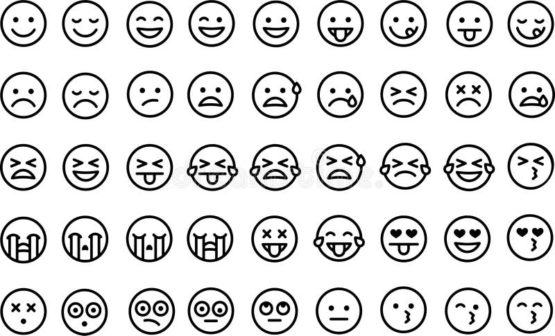Thin Line Icon Set of Emoticon Emoji Smiley Face Facial Expressions ...