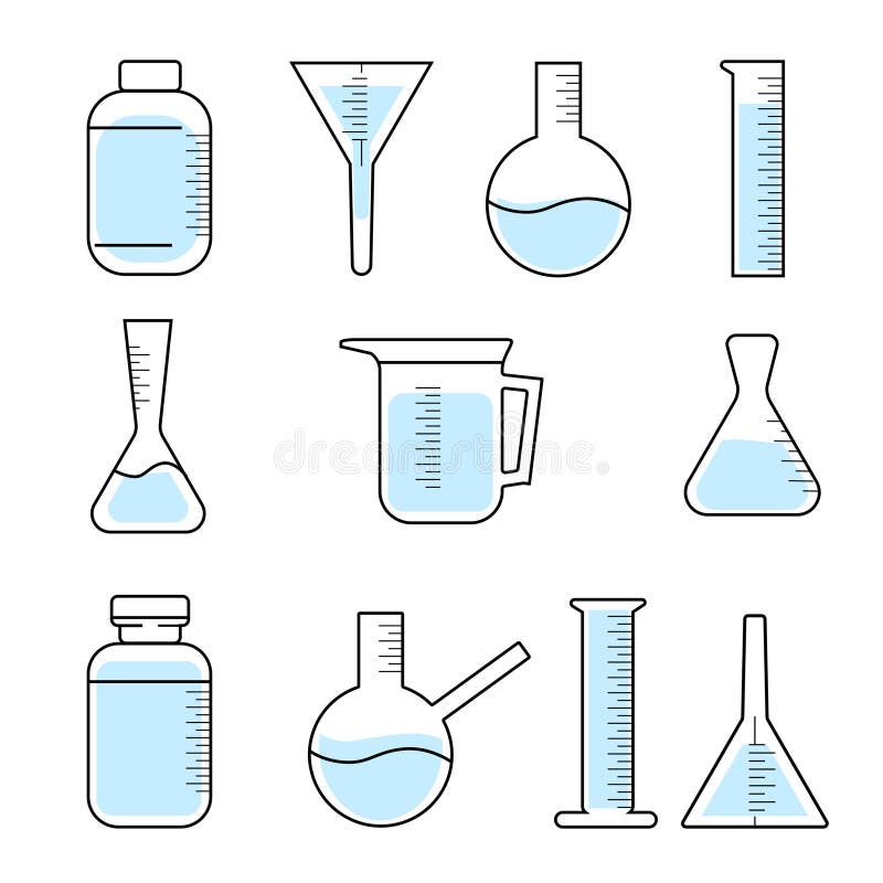Laboratory Glassware Icons Set. Vector Illustration in Outline Style ...