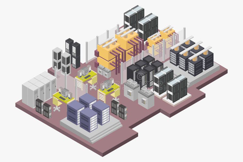 Server Room with Hot and Cold Aisle Containment Isometric Stock Vector ...