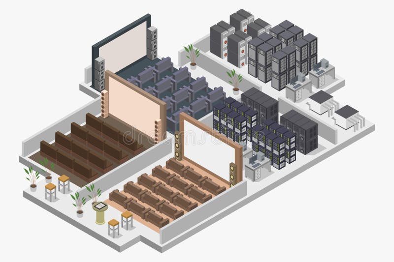 Isometric cinema rooms stock illustration. Illustration of theater ...