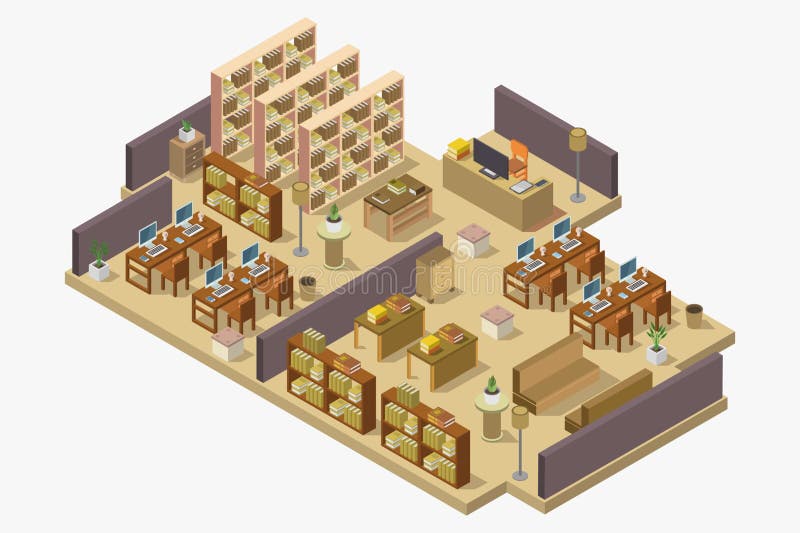 Isometric library room stock illustration. Illustration of college ...