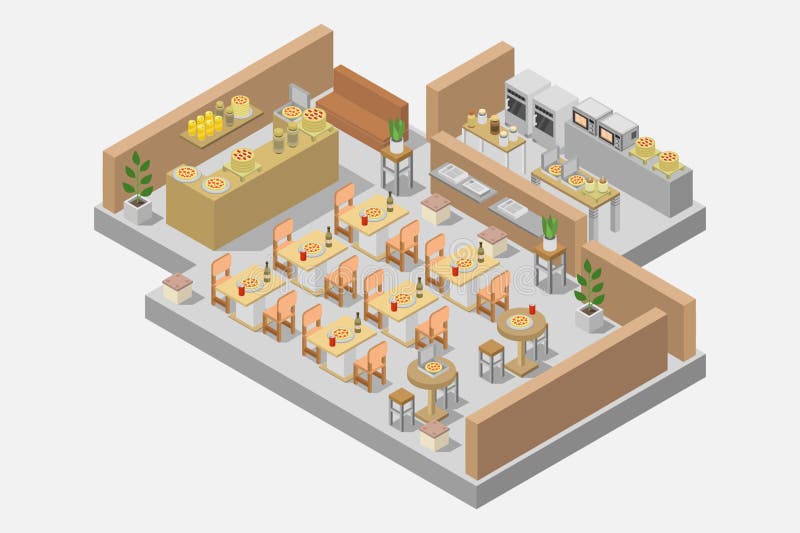 Isometric pizzeria room stock illustration. Illustration of commercial ...