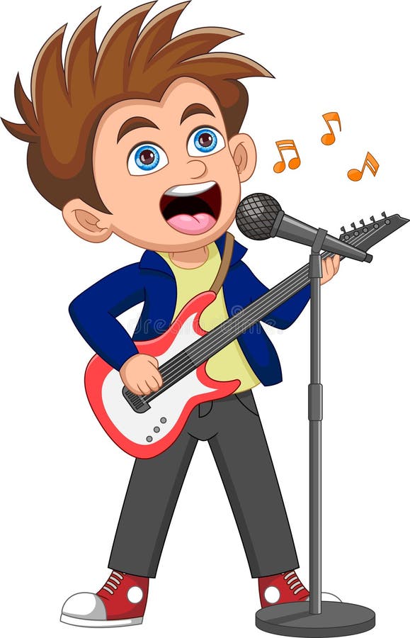 Rocker Boy Singing and Playing Guitar Stock Vector - Illustration of entertainment, heavy: 393613613