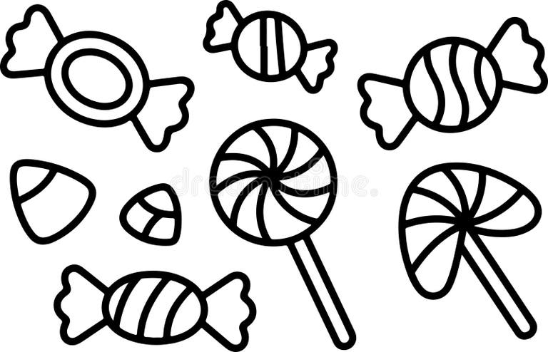 Black and White Candy Illustration Lollipops Wrapped Candies and ...