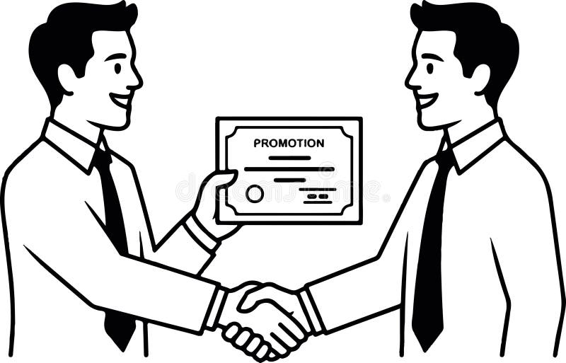 Two Businessmen Shaking Hands with Promotion Certificate Black and ...