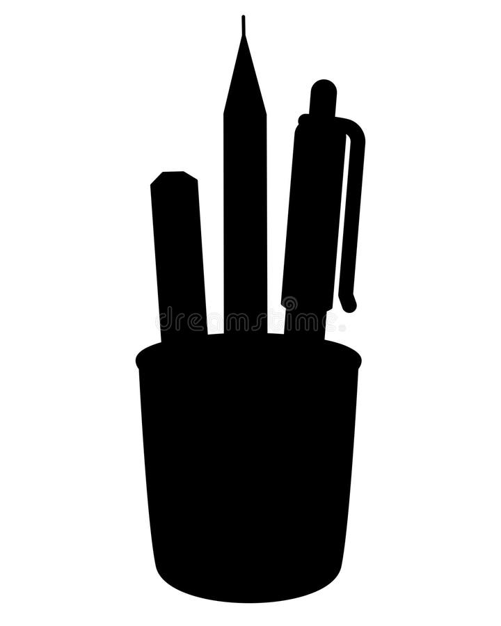 Stationery Set in Organizer, Pencils, Pen - Vector Silhouette Picture for Stencil, Logo Stock ...
