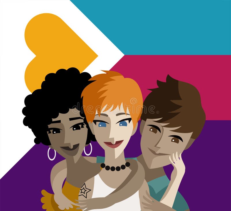 Polyamorous Trio with Pride Flag Stock Vector - Illustration of unity ...
