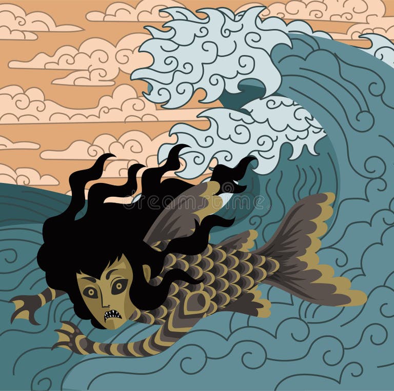 Ningyo Japanese Yokai Fish with Woman Head Stock Vector - Illustration ...