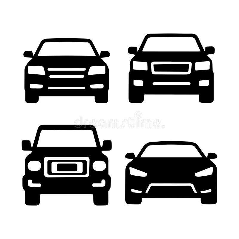 Front View Car Icons, Diverse Vehicle Styles and Headlights Stock ...