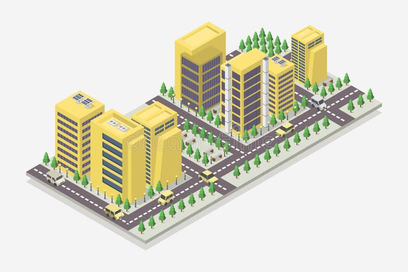 Illustrated isometric city stock vector. Illustration of vector - 395637807