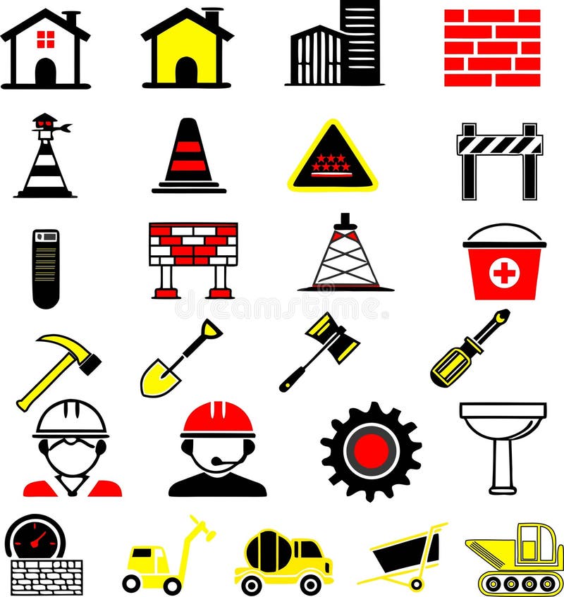 Colorful Construction Icons Set Representing Building Process Safety ...