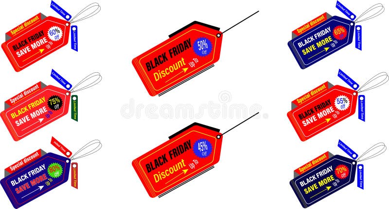 Modern Black Friday Promotional Tag Collection in Red and Blue Color ...