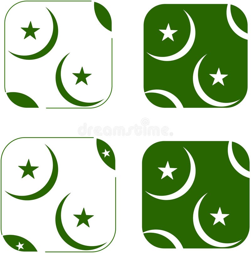 Vector Icon Set of Four Pakistan Flags with Crescent and Star Stock ...