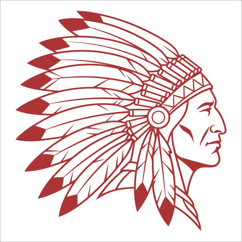 Stylized Profile Illustration of a Native American Chief Wearing a ...