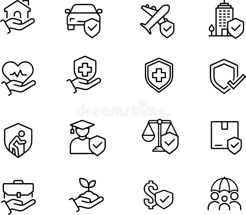 Thin Line Icon Set for Insurance Protection Coverage Safety Security ...