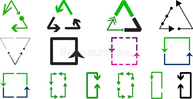 Recycling Arrows Vector Set with Triangle and Square Cycle Icons for ...