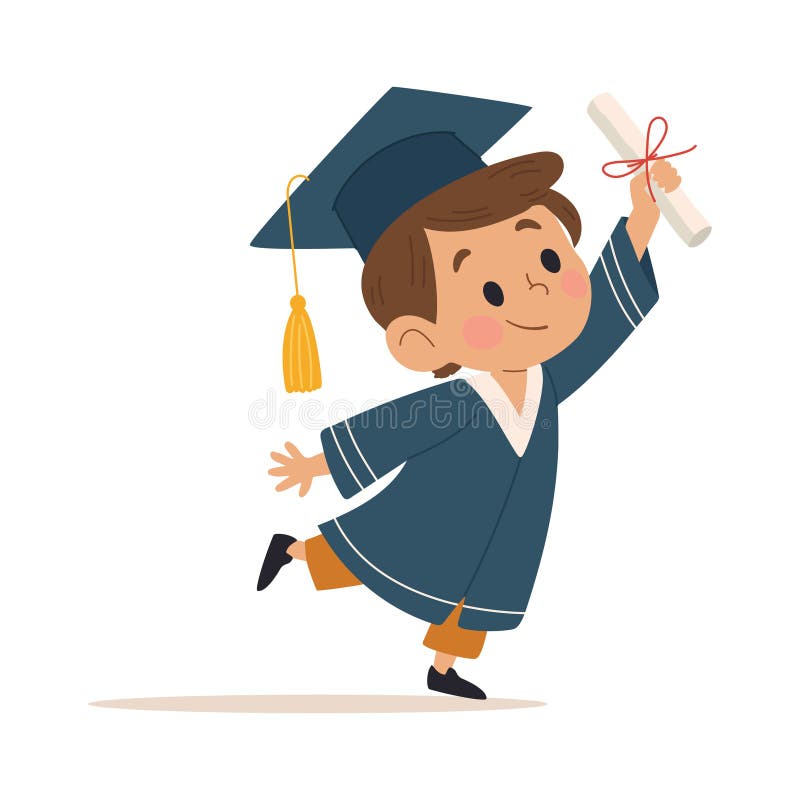 Cute Little Boy in Graduation Cap Holding Diploma Vector Illustration ...