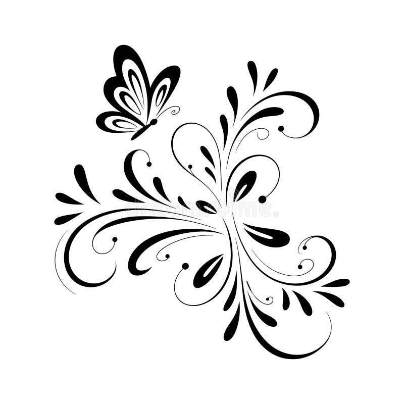 Elegant Butterfly and Floral Flourish for Decorative Art Vector ...