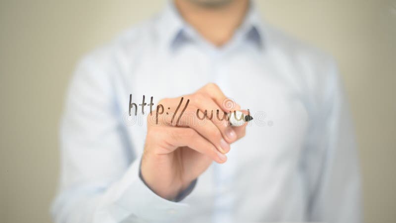 Web Address, Man Writing on Transparent Screen Stock Photo - Image of ...
