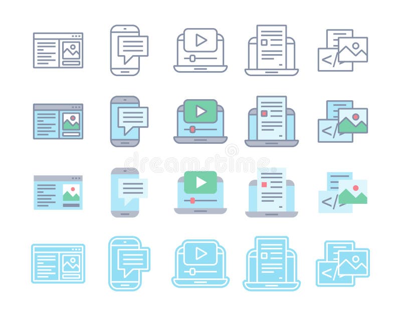 Internet Content Content Icons in Flat, Line, Glyph and Combined Style ...