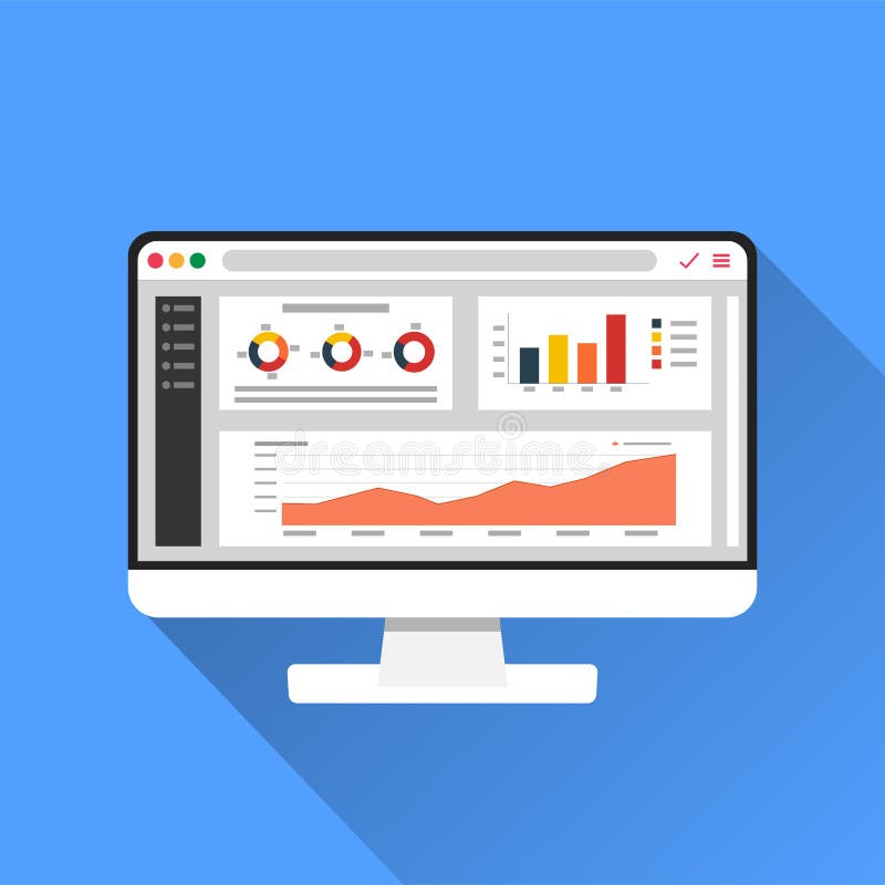 Web Analytic Information on Computer Screen Flat Icon. Trend Graphs ...