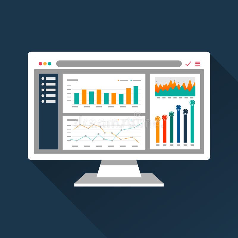 Web Analytic Information on Computer Screen Flat Icon. Trend Graphs ...