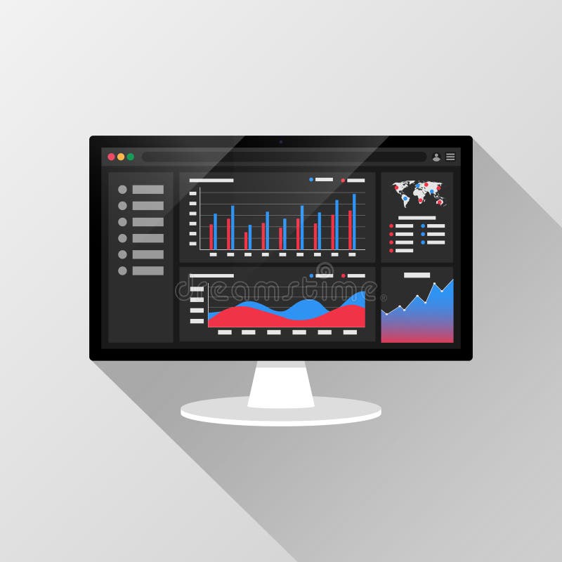Web Analytic Information on Computer Screen Flat Icon. Trend Graphs ...