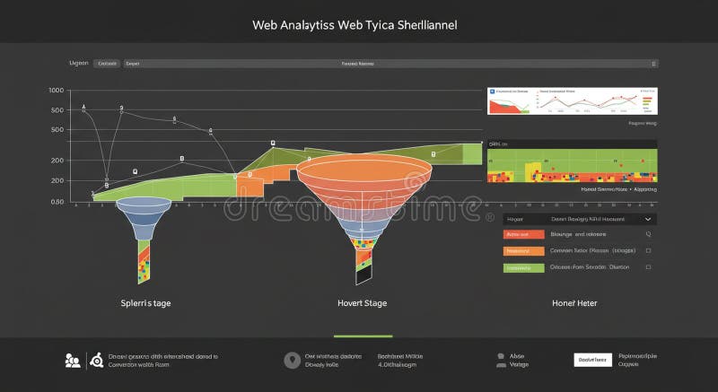 Web Analytics Dashboard Displaying Data Visualizations. Includes a Funnel Graph Stock ...