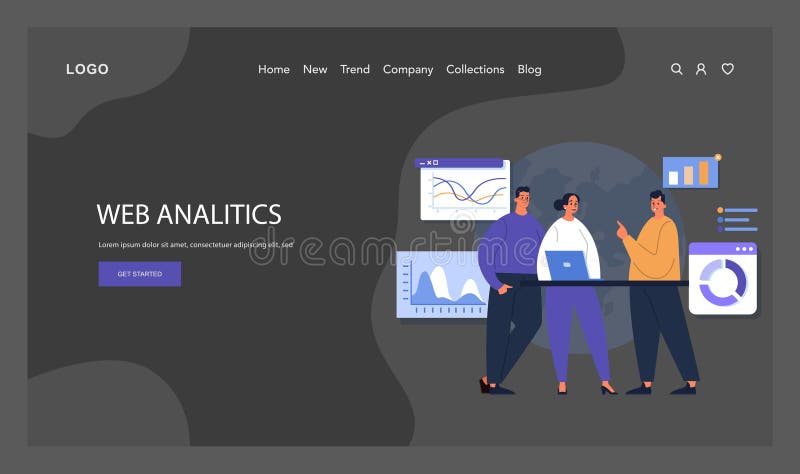 Web Analytics Highlighted. Team of Three Collaborates on Website Stock ...