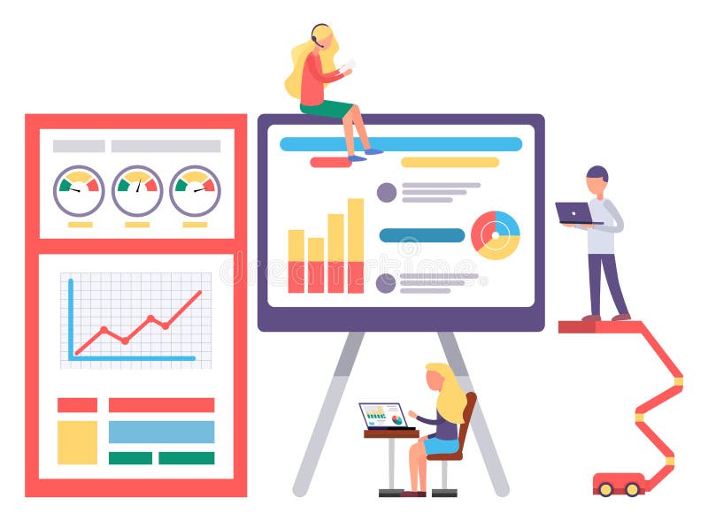 Engineer Working with Graph Report in Pc Vector Stock Vector ...