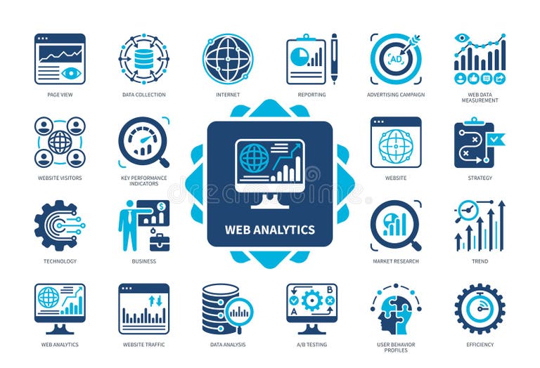 Web Analytics Solid Icon Set Stock Illustration - Illustration of view ...