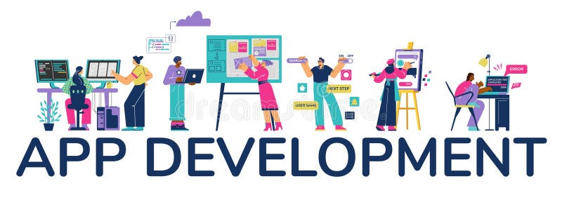Web App Development Vector Banner Software Developer Working With Computers Programmer