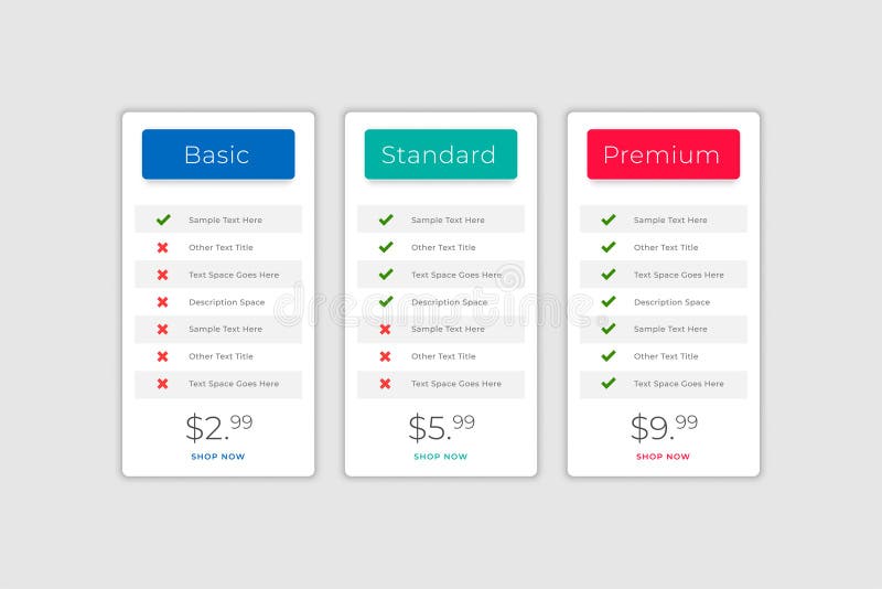 Web App Pricing Comparison Table Template Stock Vector - Illustration ... Web App Pricing Comparison Table Template Stock Vector - Illustration ...