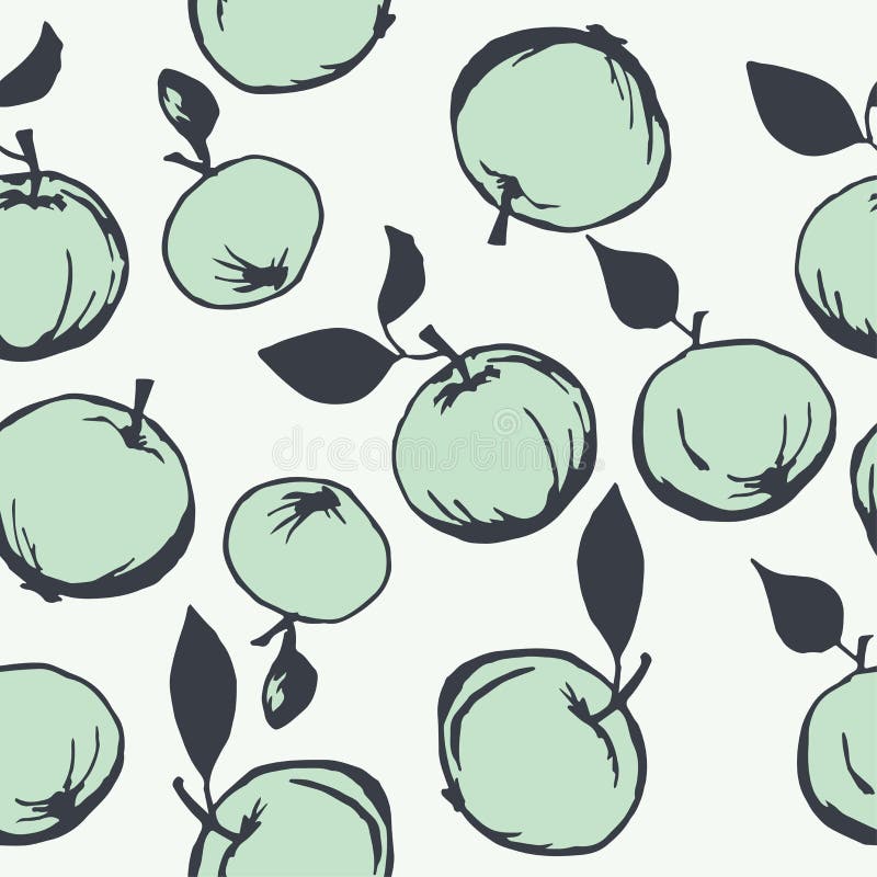 Apples Seamless Vector Pattern Hand-drawn Vector Illustration. Stock ...