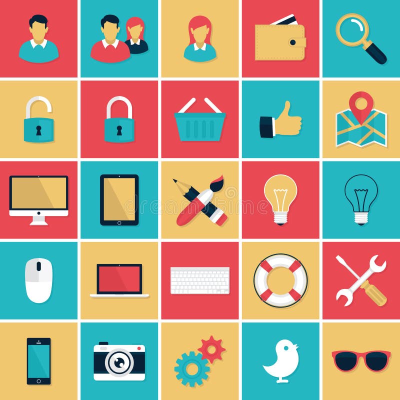 Web and Application Flat Icons Set Stock Vector - Illustration of bulb ...