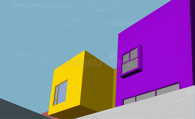 Art Exterior Flat Color on Blue Sky Clear Handmade Drawing Vector ...