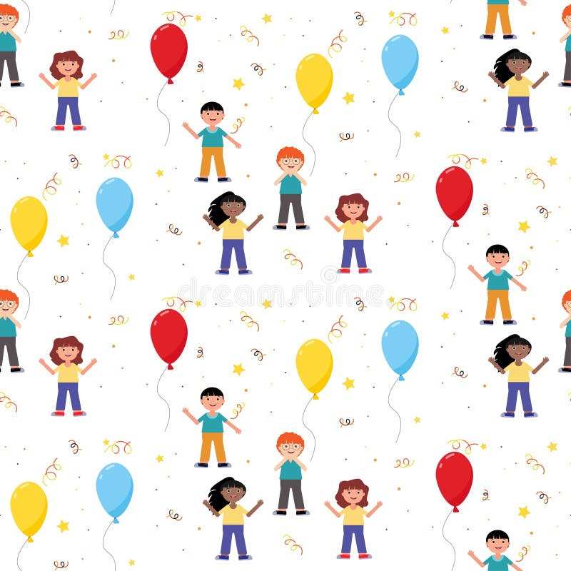 Web Balloons and Children. Seamless Pattern with Happy Characters Stock ...