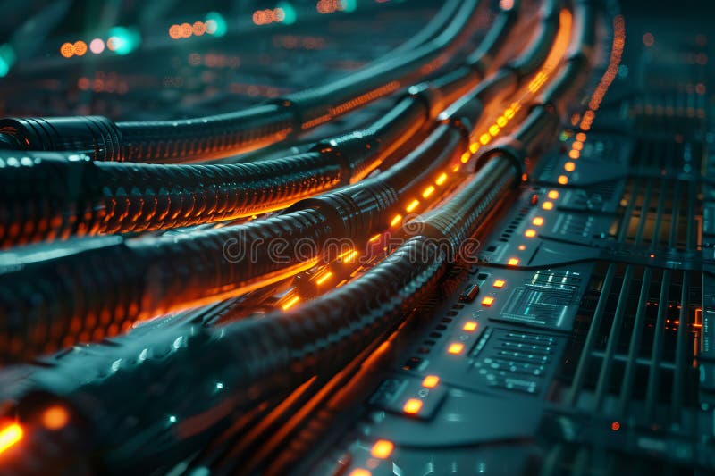Glowing Data Cables Transferring Information Inside Computer Server ...
