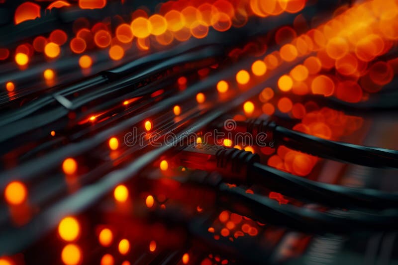 Glowing Data Cables Transferring Information Inside Computer Server ...