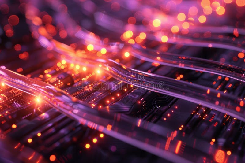 Glowing Data Cables Transferring Information Inside Computer Server ...