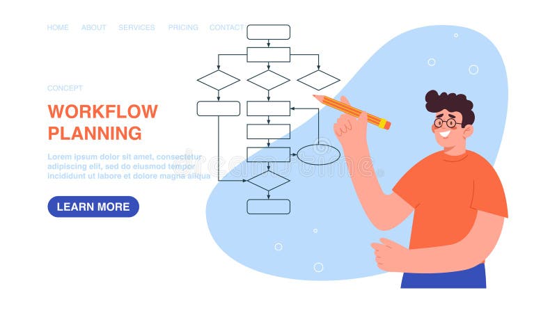 Web Banner with Man Draws Scheme with Pencil Stock Vector ...